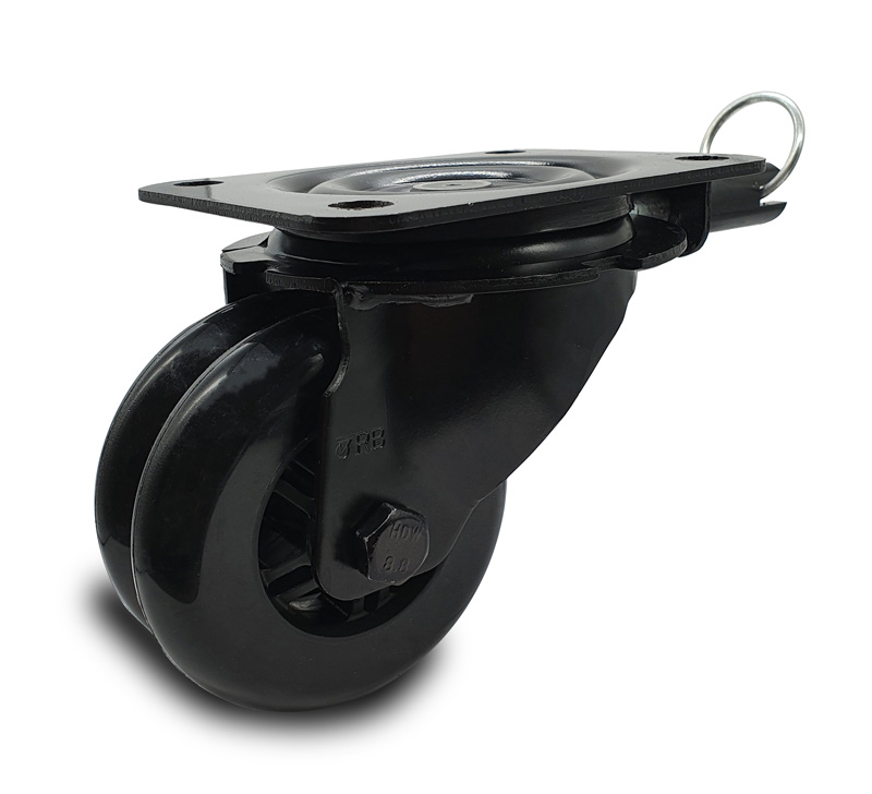 Black double swivel skater castor with directionnel brake | Swivel ...