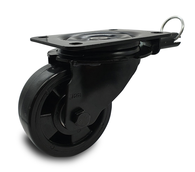 Black ECONOMY polyurethane swivel castor with brake | Swivel castors ...