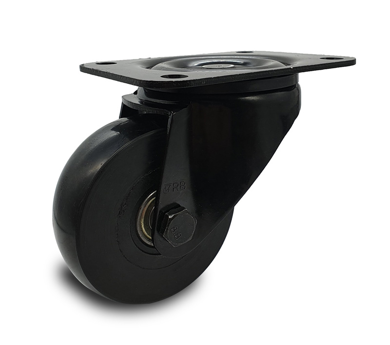 Black swivel castor with polyurethane wheel | Swivel castors | Single ...